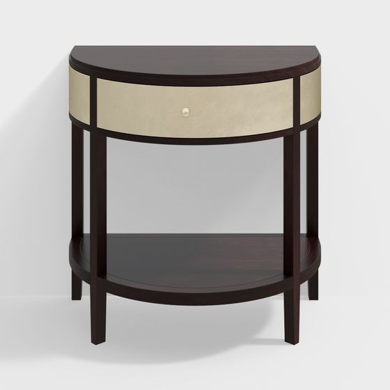 Elegant Half-Round Table 3D Model – Wooden & Gold Design