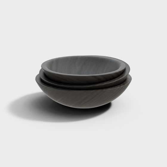 Gray Tone Low-Poly Bowl 3D Model