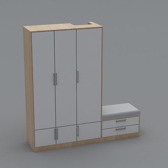 Elegant Low-Poly Wardrobe 3D Model – White & Wood Finish