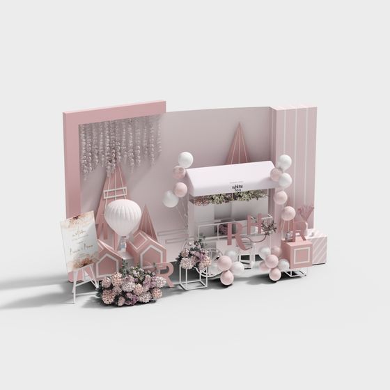 Dreamy Pink Themed 3D Model – Romantic Low-Poly Design
