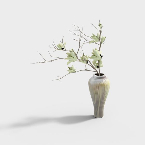 Elegant Low-Poly Vase with Branches 3D model