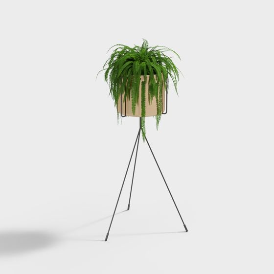City Oasis Plant Stand 3D Model – Wooden & Metal Frame