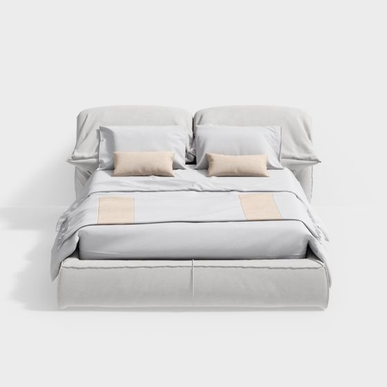 Modern Minimalist 3D Bed Model – Soft Gray Textures