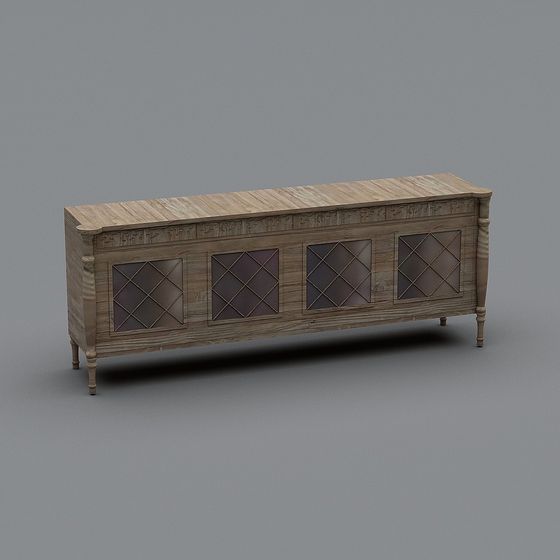 Ancient Egyptian TV Cabinet 3D Model – Low-Poly Wood Design