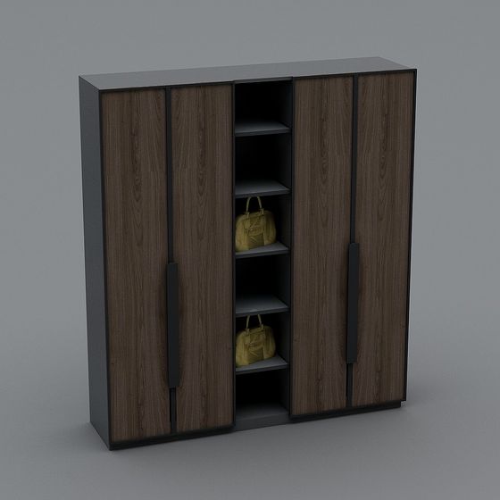 Stylish Low-Poly Wardrobe 3D Model – Wood and Black Frame
