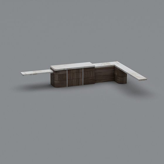 Urban Corner Bar Counter 3D Model – Low-Poly Wood & Marble