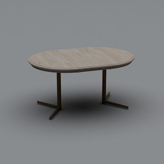 Oval Expandable Dining Table 3D Model – Minimalist Wood & Metal
