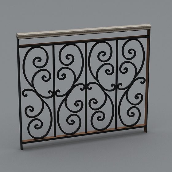 Elegant Wrought Iron Railing 3D Model – Vintage Metal Design