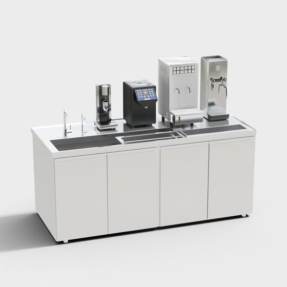 Stylish Low-Poly Coffee Bar Counter 3D Model