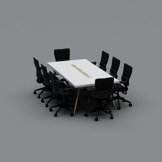 Stylish 3D Model Conference Table and Chairs Set