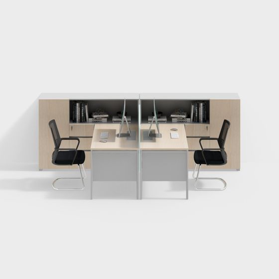 Elegant Low-Poly Double Office Desk 3D model