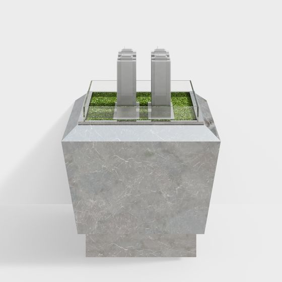 Twin Tower Oasis 3D Model – Low-Poly Urban Architecture